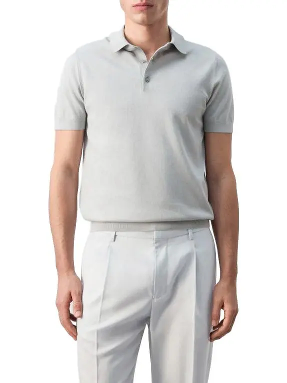 Mango Fine Knit Cotton Polo - Ice Grey