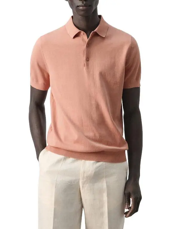 Mango Fine Knit Cotton Polo - Peach