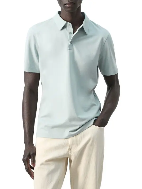 Mango Slim Fit Stretch Cotton Blend Piqué Polo - Aqua Green