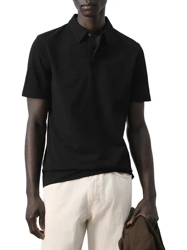 Mango Slim Fit Stretch Cotton Blend Piqué Polo - Black