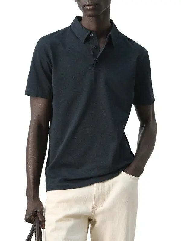 Mango Slim Fit Stretch Cotton Blend Piqué Polo - Navy
