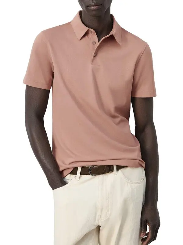 Mango Slim Fit Stretch Cotton Blend Piqué Polo - Peach