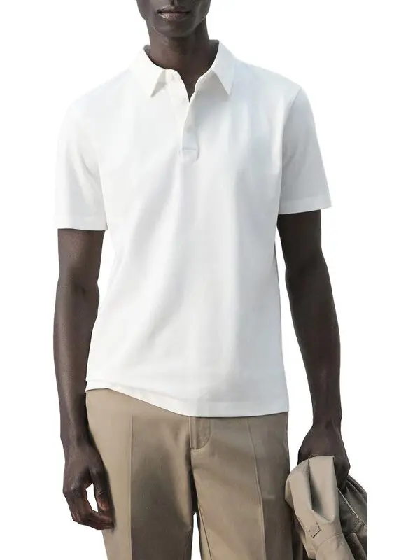 Mango Slim Fit Stretch Cotton Blend Piqué Polo - White