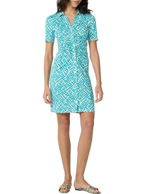 Diane Von Furstenberg Zoey Ruched Minidress - Accra Geo Mini Aquamarine