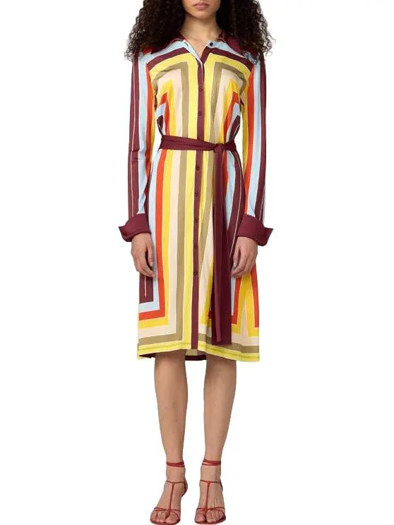 Diane Von Furstenberg Long Sleeve Jersey Shirt Dress - Dorian Stripe Multi