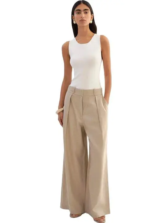 LAMARQUE Miriam Linen Wide-leg Pants - Beige