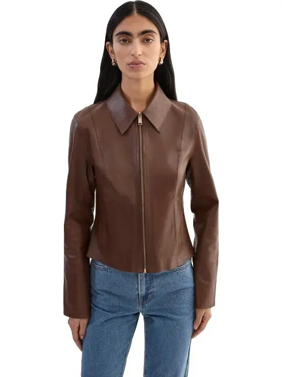 LAMARQUE Reversible Leather Jacket - Mid Brown/gold