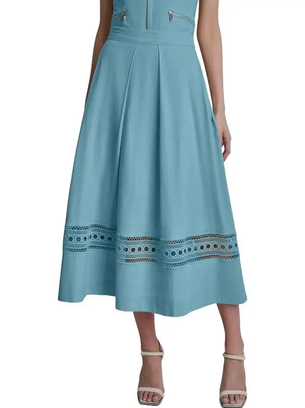 Dkny Eyelet Embroidery Linen Blend A-line Skirt - Cameo Blue
