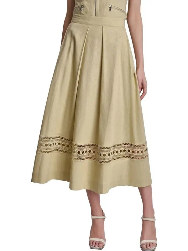 Dkny Eyelet Embroidery Linen Blend A-line Skirt - Mojave Desert