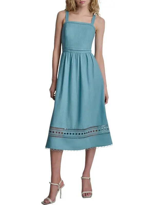 Dkny Eyelet-embroidered Linen Blend A-line Dress - Cameo Blue