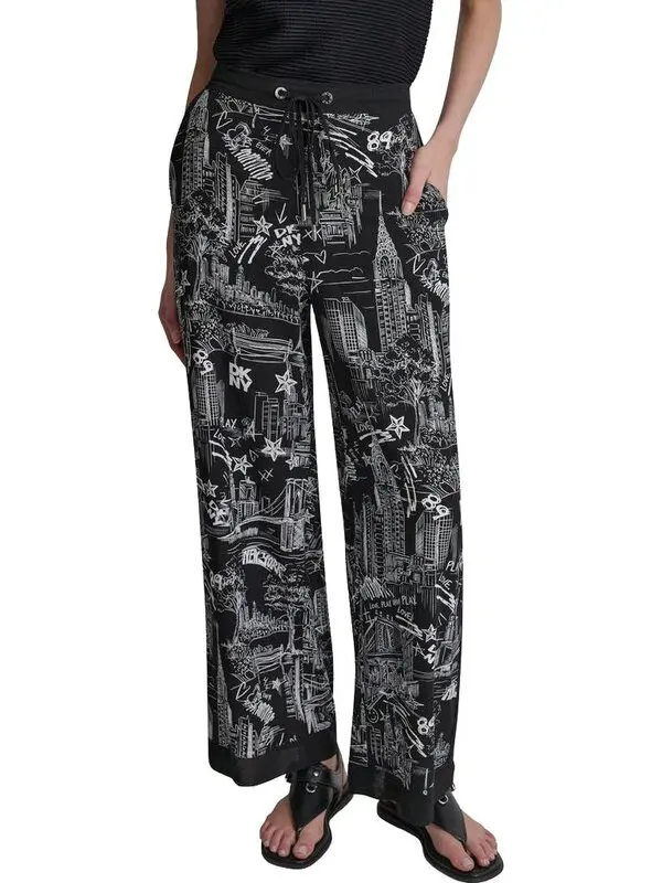 Dkny Printed Wide-leg Pants - New York Toile Black