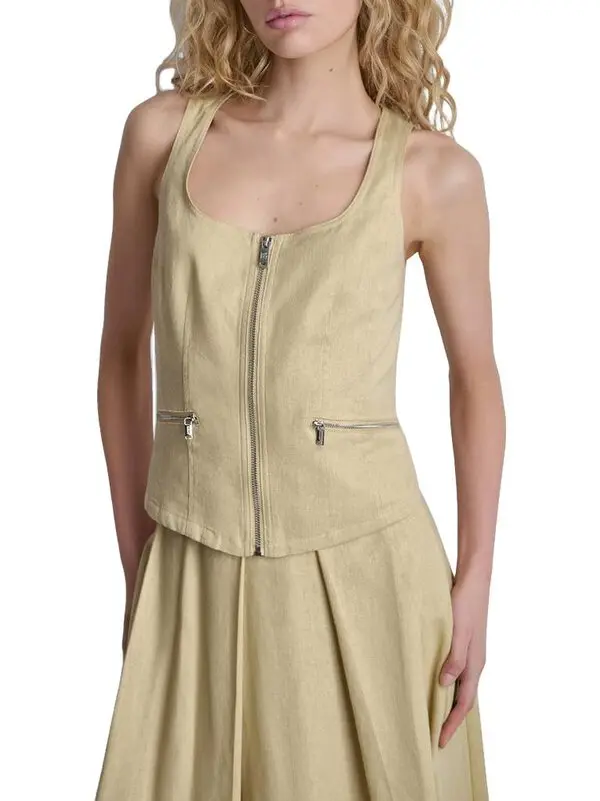 Dkny Linen Blend Sleeveless Zip Top - Mojave Desert