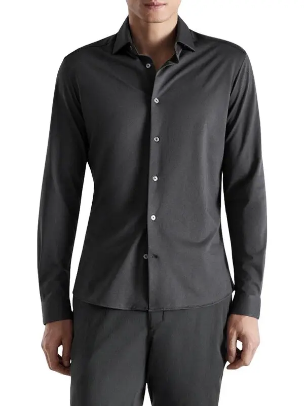 Mango Slim Fit Cotton Blend Button-up Shirt - Charcoal