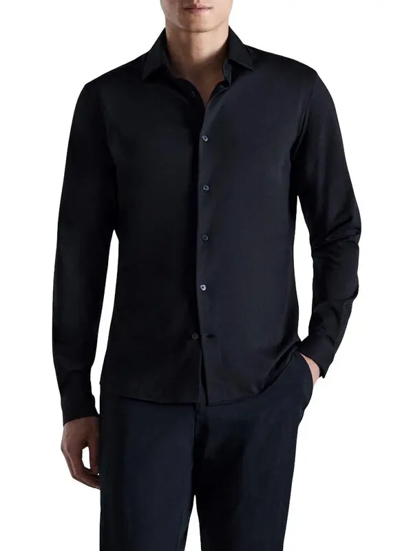 Mango Slim Fit Cotton Blend Button-up Shirt - Navy