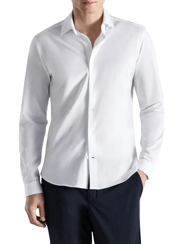 Mango Slim Fit Cotton Blend Button-up Shirt - White