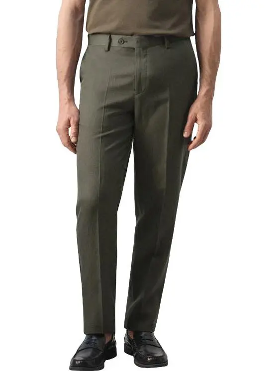 Mango Slim Fit Suit Trousers - Khaki Green