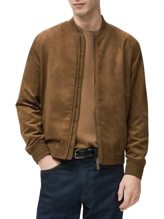 Mango Faux Suede Bomber Jacket - Cognac