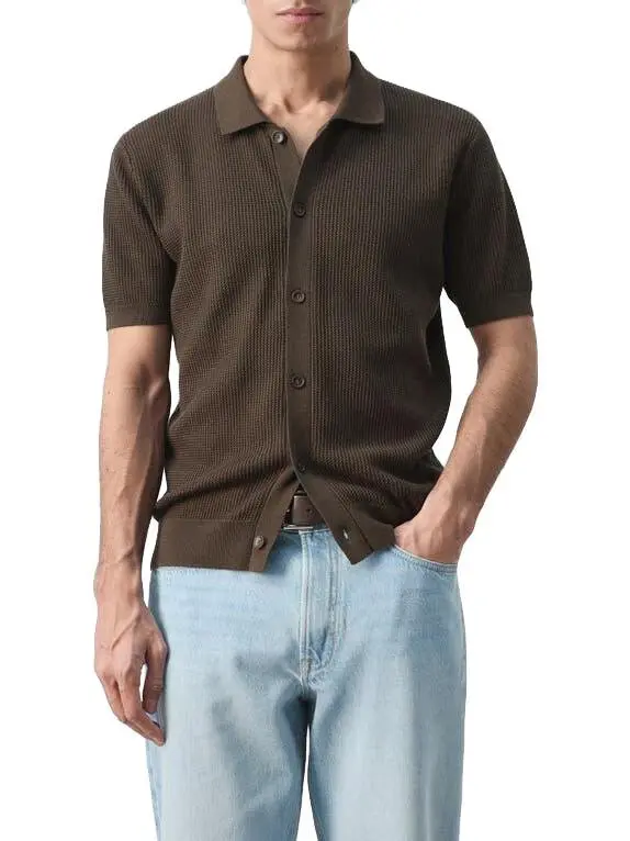 Mango Cotton Piqué Button-up Shirt - Chocolate