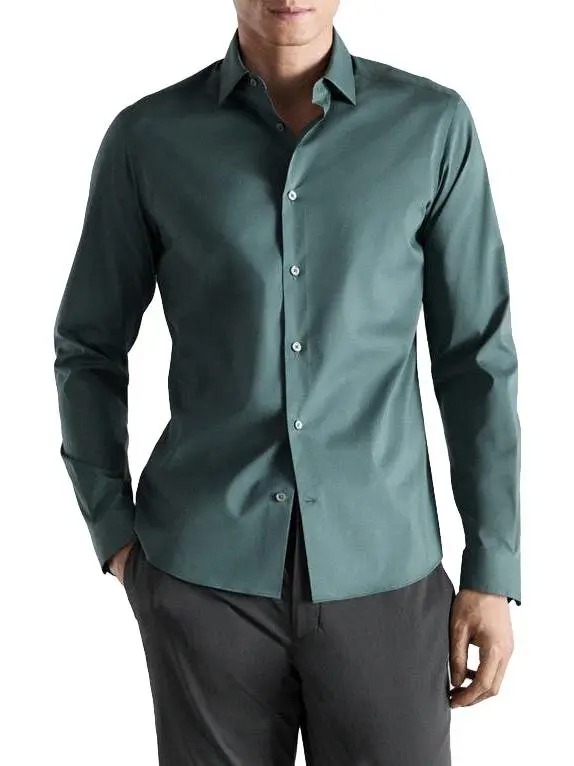 Mango Regular Fit Stretch Cotton Blend Button-up Shirt - Medium Green