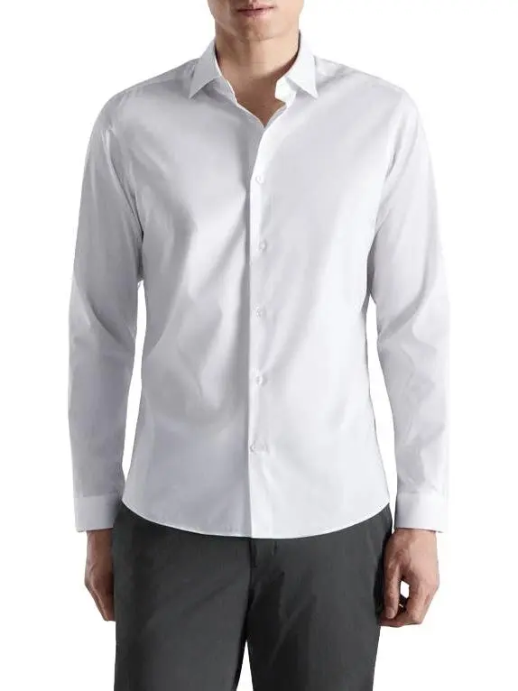 Mango Regular Fit Stretch Cotton Blend Button-up Shirt - White