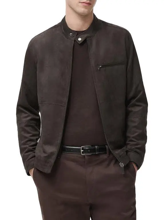 Mango Faux Suede Biker Jacket - Brown