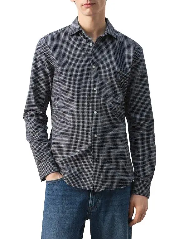 Mango Regular Fit Check Cotton Blend Button-up Shirt - Navy