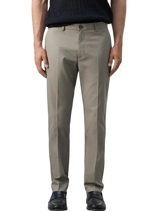 Mango Slim Fit Flat-front Cotton Twill Trousers - Beige