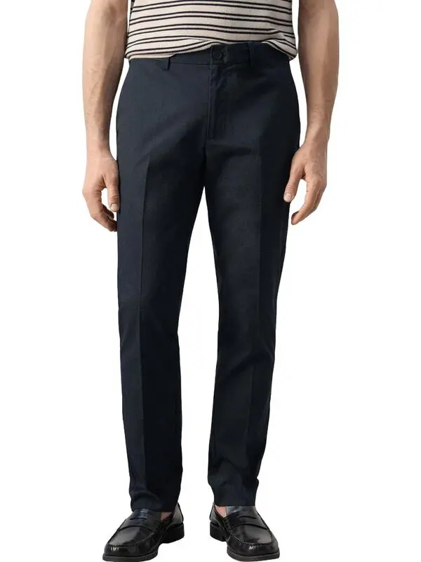 Mango Slim Fit Flat-front Cotton Twill Trousers - Navy