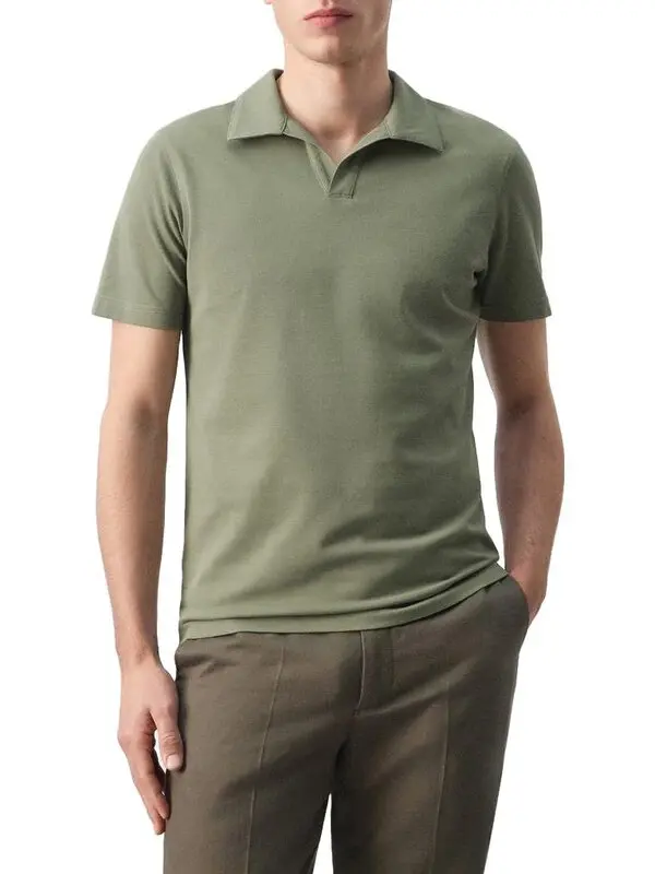 Mango Slim Fit Stretch Cotton Blend Piqué Polo - Khaki Green
