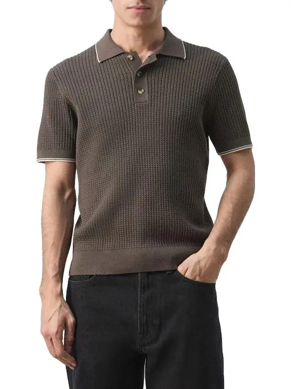 Mango Fine Knit Herringbone Polo - Chocolate