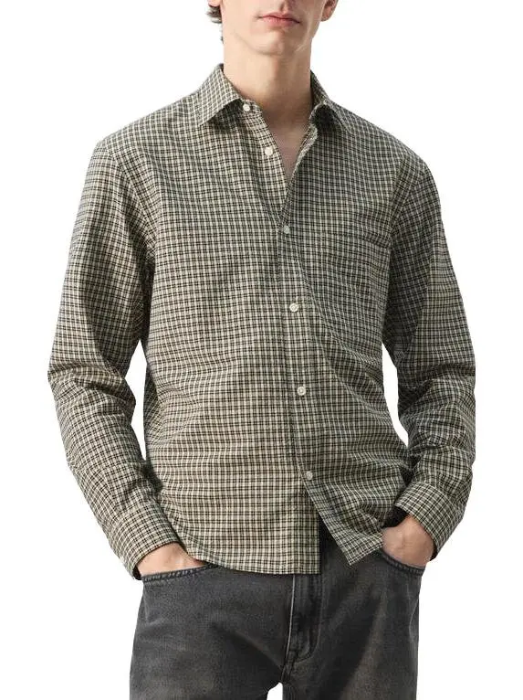 Mango Regular Fit Check Cotton Blend Button-up Shirt - Beige