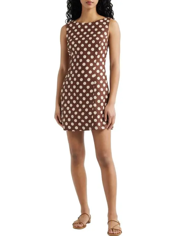 Faithfull The Brand Lydie Polka Dot Linen Mini Dress - Cioccolato Dot