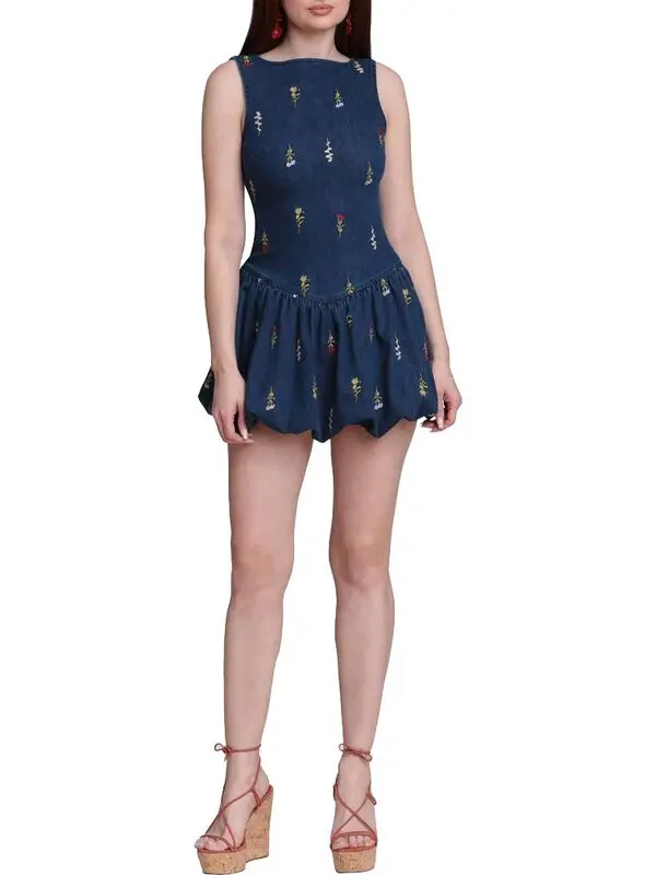 Avec Les Filles Embroidered Denim Minidress - Monarch Botanical