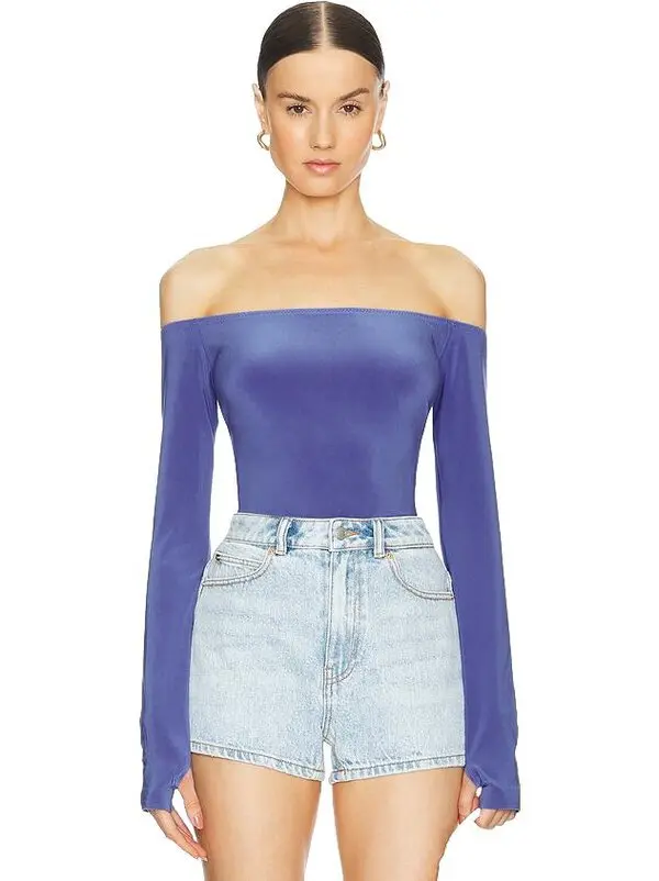 Norma Kamali Long Sleeve Off Shoulder Top - Military Blue