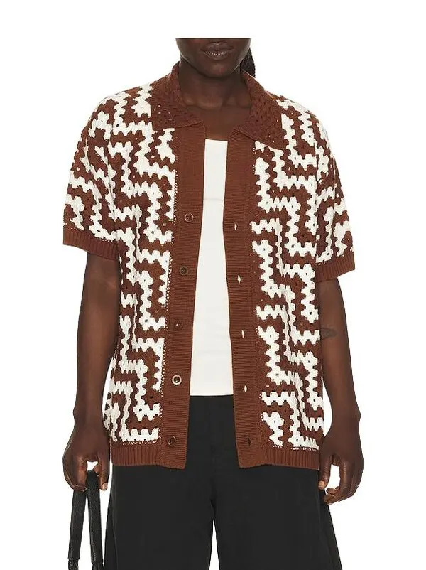 Frescobol Carioca Pinto Cotton Crochet Cardigan - Brown