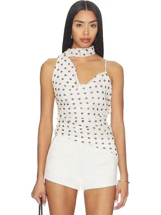 Astr The Label Adrie Polka Dot Top With Attached Scarf - Cream Polka Dot