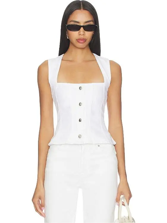 Good American Button Front Peplum Top - White001