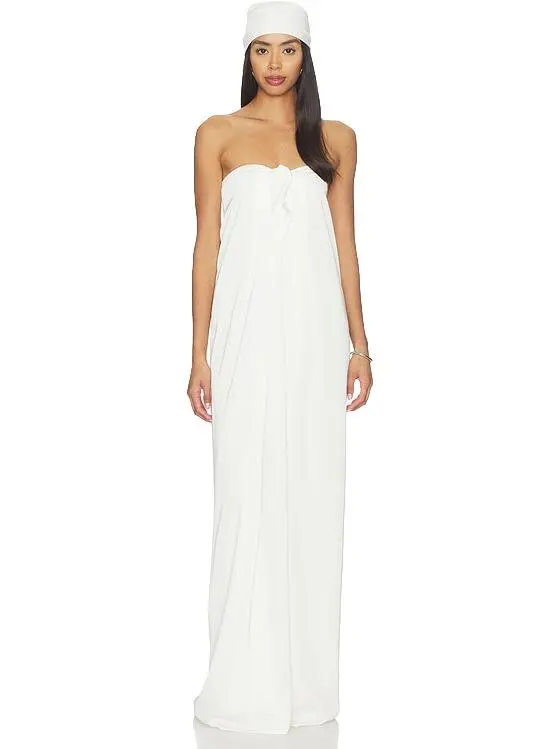 AWAVE STUDIO Strapless Maxi Dress With Matching Scarf - White
