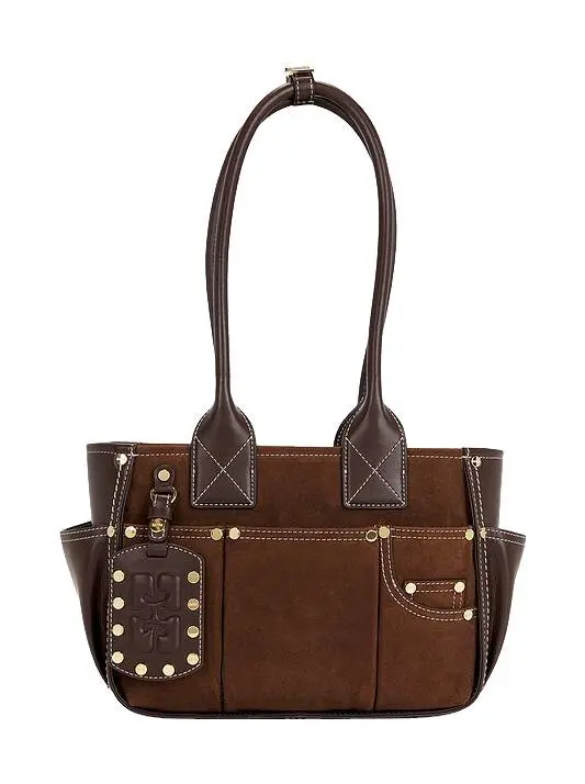 GANNI Posy Small Recycled Suede Bag - Chicory Coffee