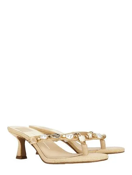 Dolce Vita Daksie Embellished Raffia Heeled Sandal - Light Natural