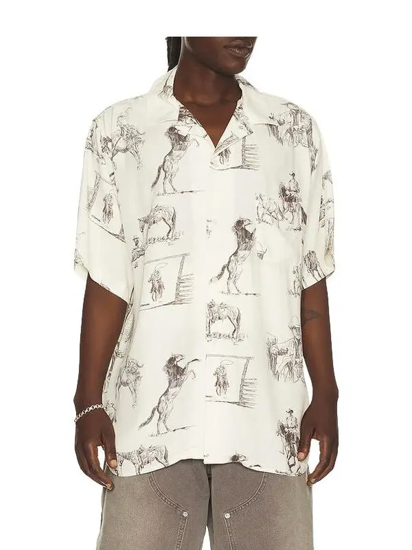 ONE OF THESE DAYS Charcoal Montage Camp Shirt In Ivory - Bone