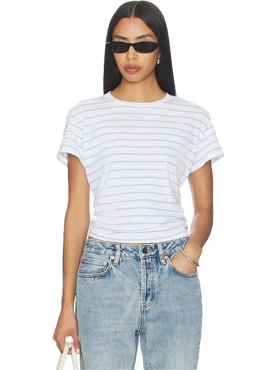 PERFECTWHITETEE Stripe Boxy Crewneck Tee - Powder Blue Stripe