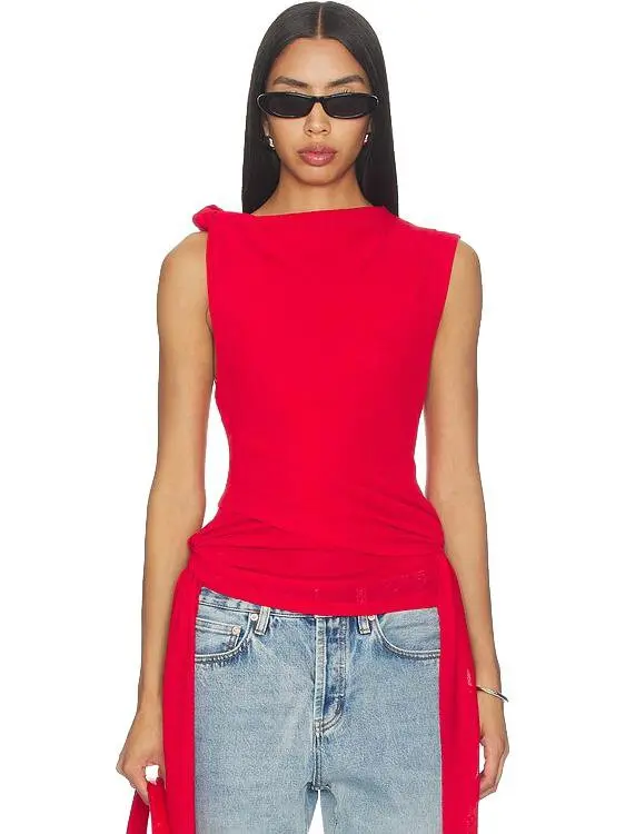 GANNI Marl Mesh Tie Knot Tank Top - Goji Berry