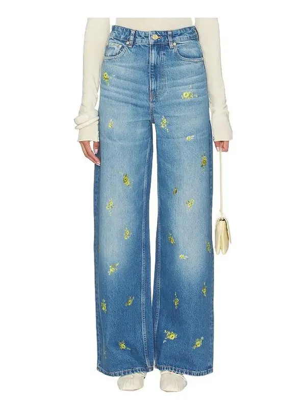 GANNI Printed Flower Denim Lari Jeans - Light Blue Vintage