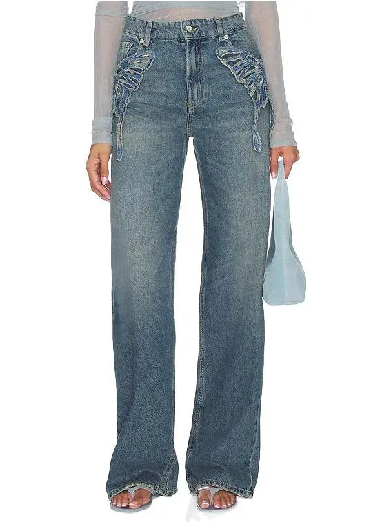 Blumarine Scallop Boyfriend Jeans - Ice Blue