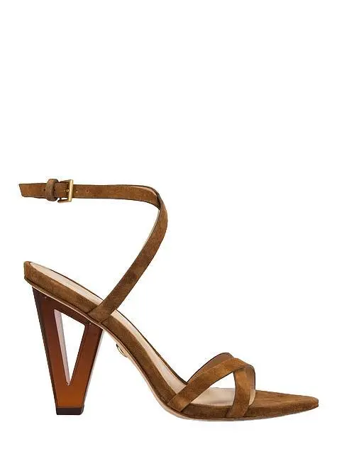 Veronica Beard Suede Strappy Heeled Sandals - Chestnut & Brown