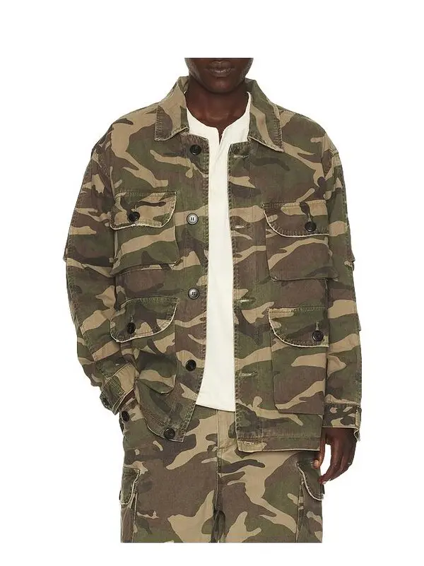 FOUND Camouflage Twill Utility Cargo Jacket - Washed Woodland