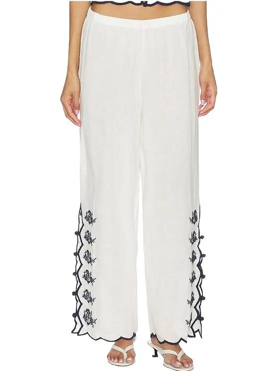Cami Nyc Madrid Embroidered Linen Pant - Macadamia