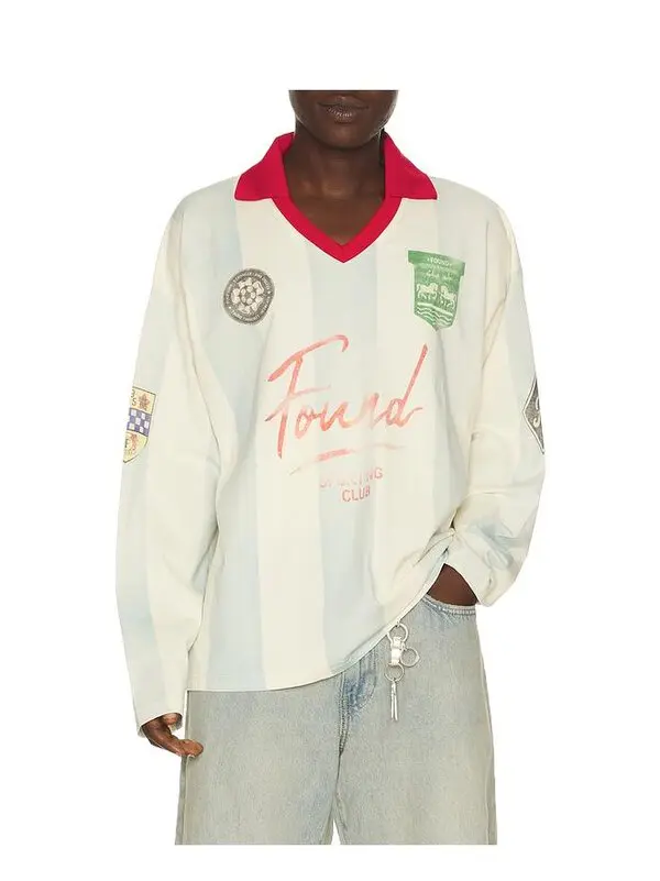 FOUND Striped Sport Long Sleeve Jersey - Off White & Sky Blue