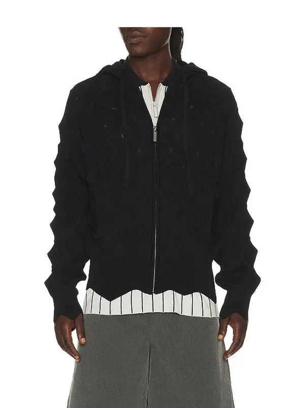 MADFRENZY Spiked Slim Zip Up Hoodie - Black